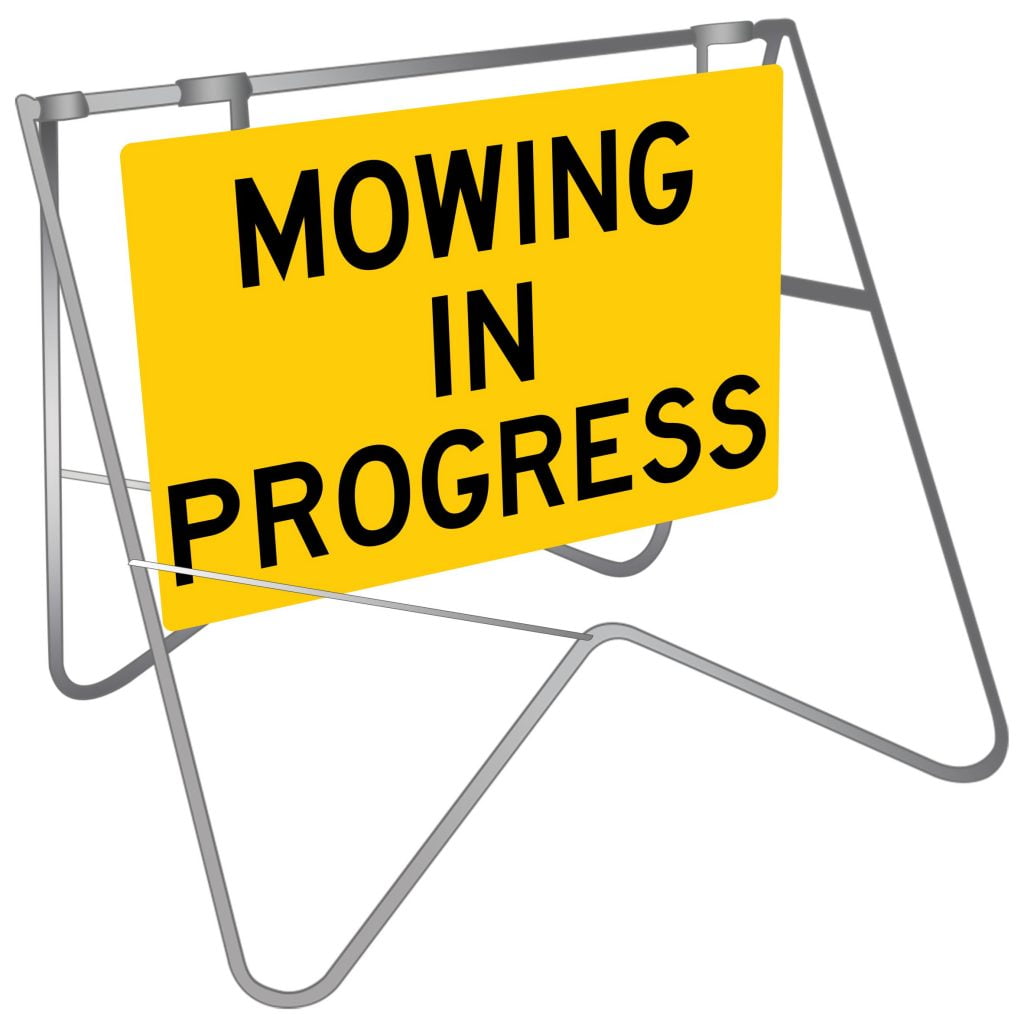 Mowing In Progress Swing Stand Sign - Buy Now